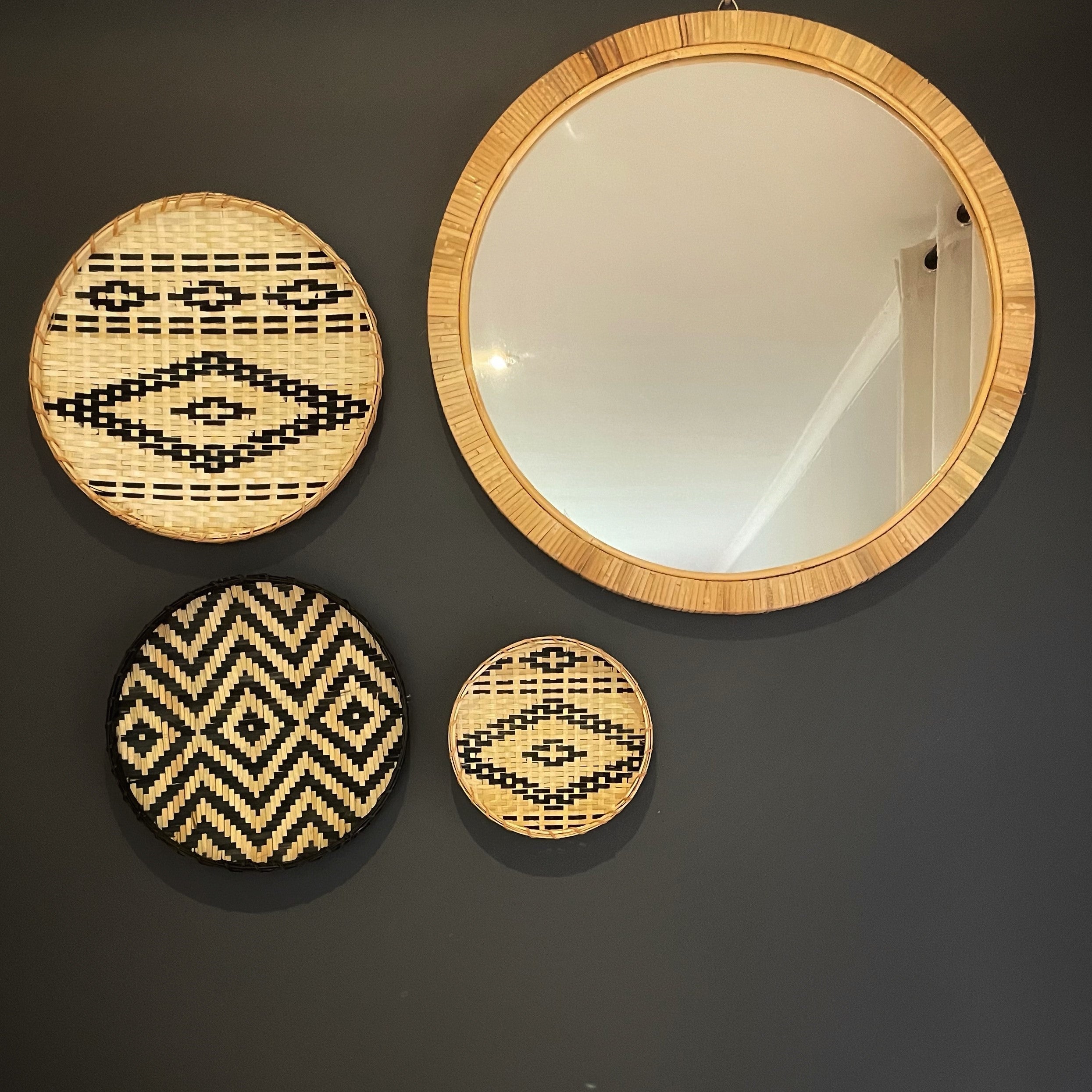 Boho Inspired Rattan Framed Round Mirror - 60cm Diameter – Sub Urban Decor